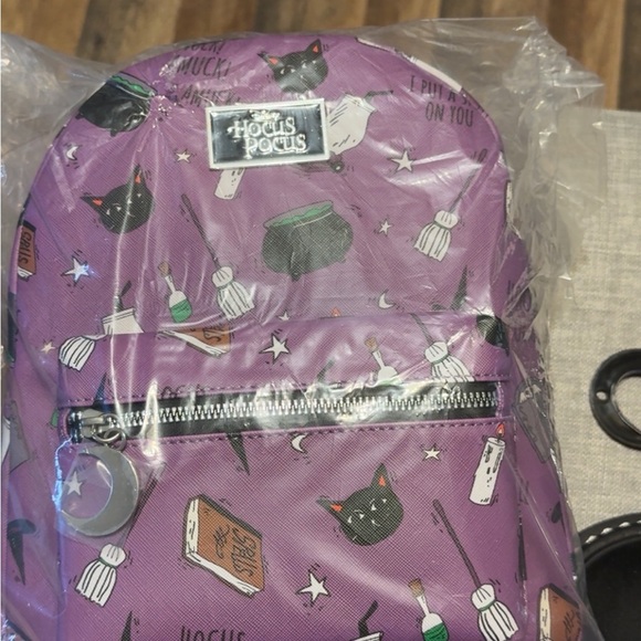 Bags | Hocus Pocus Purple Backpack With Cat And Witch Print | Poshmark